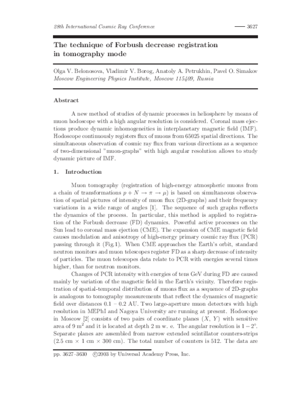 (PDF) The Technique of Forbush Decrease Registration in Tomography Mode