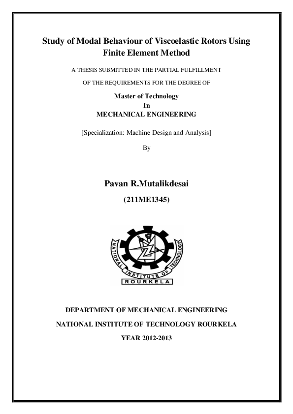 (PDF) Study of Modal Behaviour of Viscoelastic Rotors Using Finite Element Method