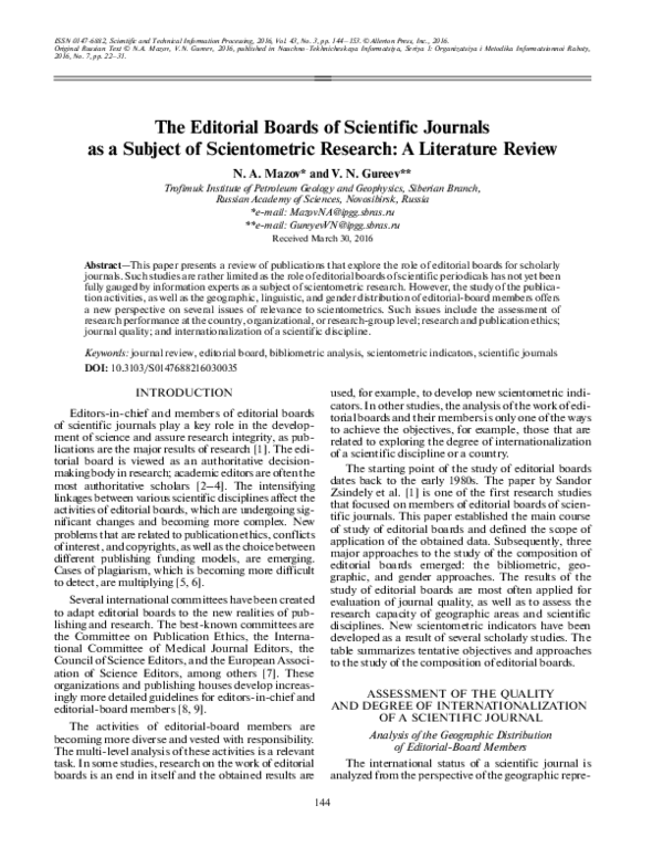 (PDF) The Editorial Boards of Scientific Journals as a Subject of ...