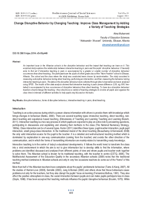 (PDF) Change Disruptive Behavior by Changing Teaching: Improve Class ...