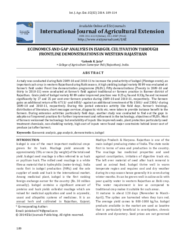 (PDF) International Journal of Agricultural Extension ECONOMICS AND GAP ...