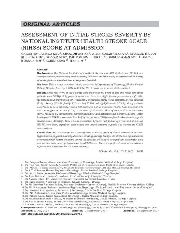 (PDF) Assessment of Initial Stroke Severity by National Institute ...