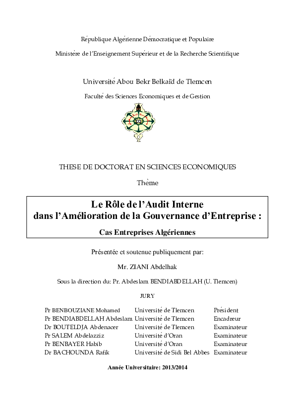 (PDF) Le rôle de l'audit interne dans l'amélioration de la gouvernance d'entreprise cas ...
