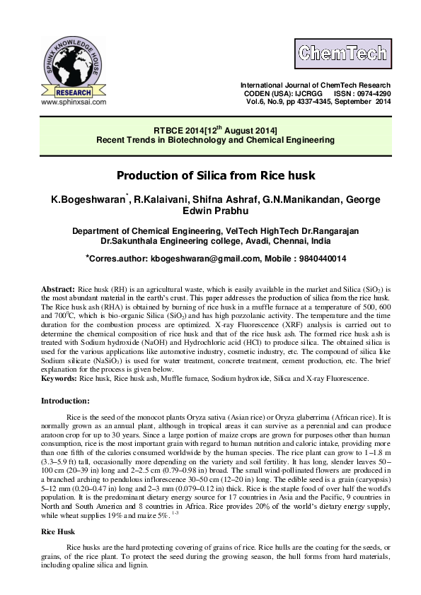 (PDF) Production of Silica from Rice husk
