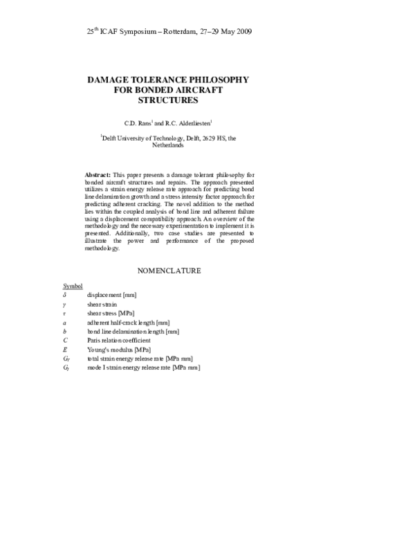 (PDF) Damage Tolerance Philosophy for Bonded Aircraft Structures
