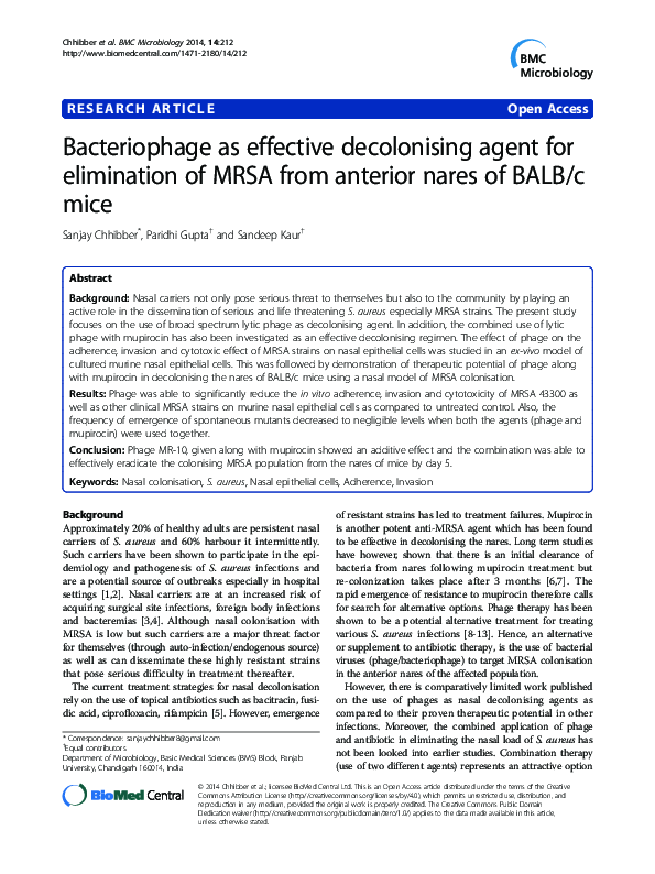 (PDF) Bacteriophage as effective decolonising agent for elimination of ...
