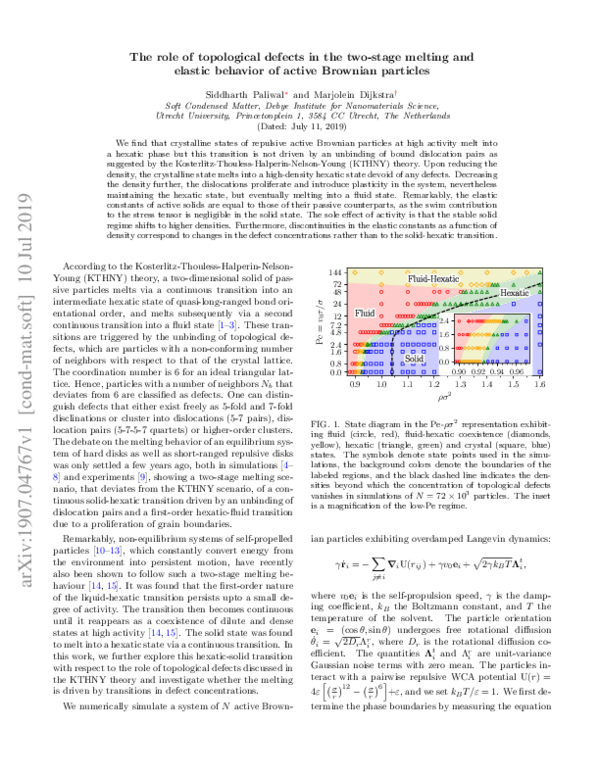 (PDF) The role of topological defects in the two-stage melting and elastic behavior of active ...