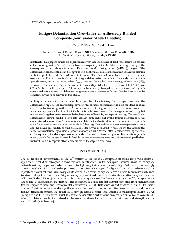 (PDF) Fatigue Delamination Growth for an Adhesively-Bonded Composite ...