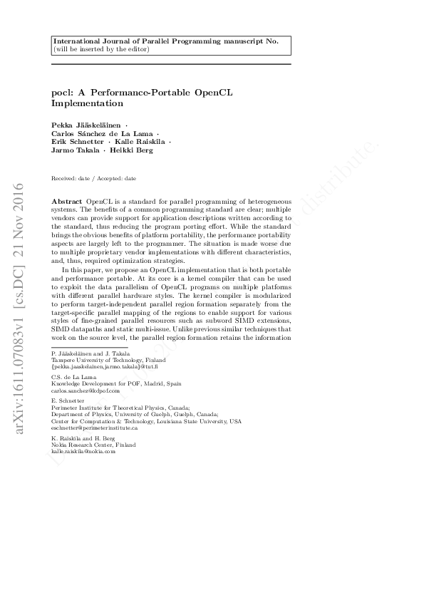 (PDF) pocl: A Performance-Portable OpenCL Implementation