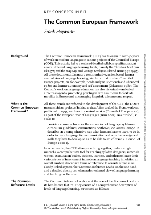 (PDF) KEY CONCEPTS IN ELT The Common European Framework