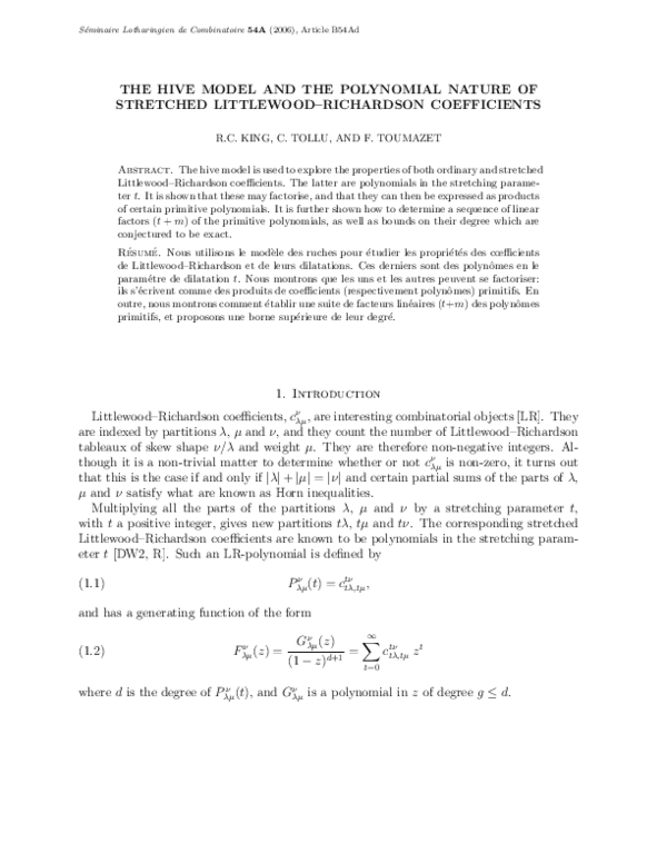 (PDF) The Hive Model and the Polynomial Nature of Stretched Littlewood ...