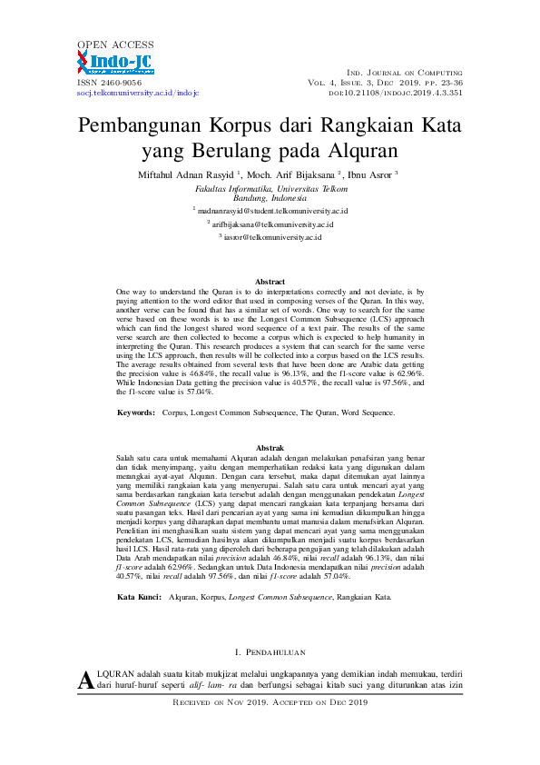 (PDF) Pembangunan Korpus Dari Rangkaian Kata Yang Berulang Pada Al-Quran