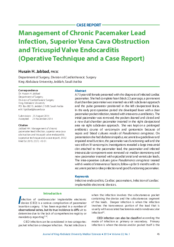(PDF) Management of Chronic Pacemaker Lead Infection, Superior Vena ...
