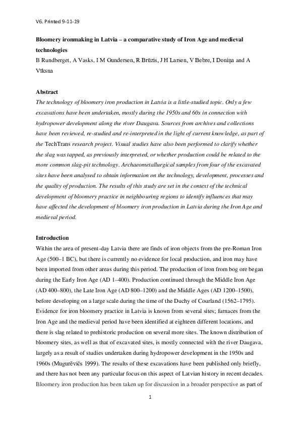 (PDF) Bloomery ironmaking in Latvia: a comparative study of Iron Age ...