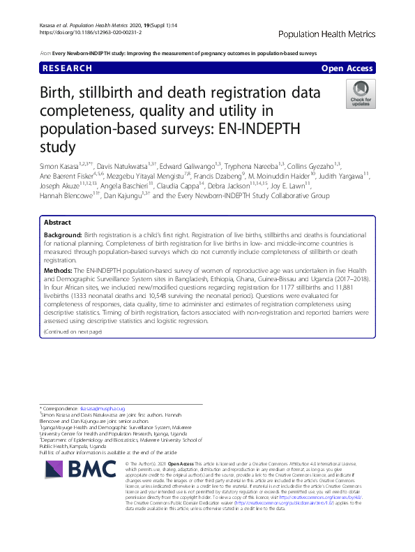 (PDF) Birth, stillbirth and death registration data completeness ...