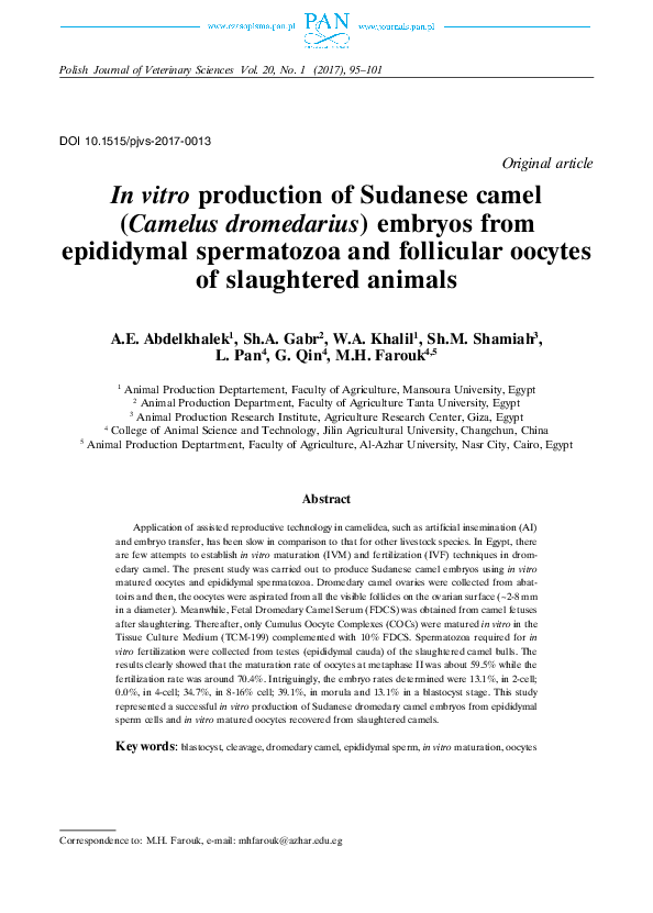 (PDF) In vitro production of Sudanese camel (Camelus dromedarius ...