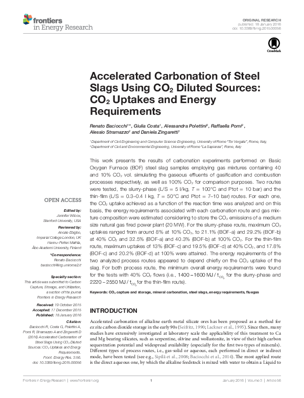 (PDF) Accelerated Carbonation of Steel Slags Using CO2 Diluted Sources ...