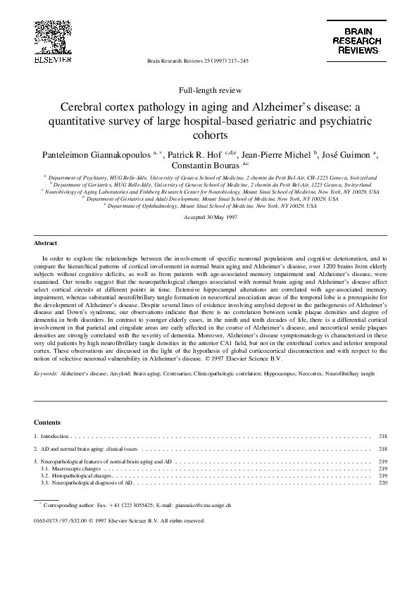 (PDF) Cerebral cortex pathology in aging and Alzheimer's disease: a ...