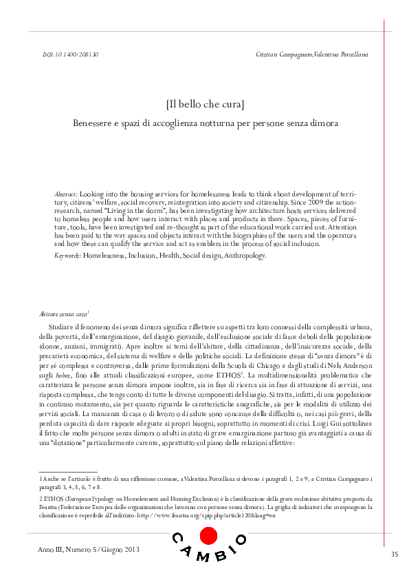 (PDF) Il bello che cura. Benessere e spazi di accoglienza notturna per ...