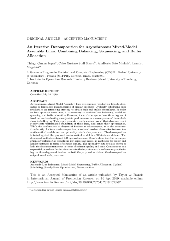 Pdf An Iterative Decomposition For Asynchronous Mixed Model Assembly Lines Combining