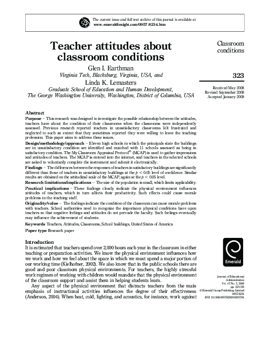 (PDF) Teacher attitudes about classroom conditions