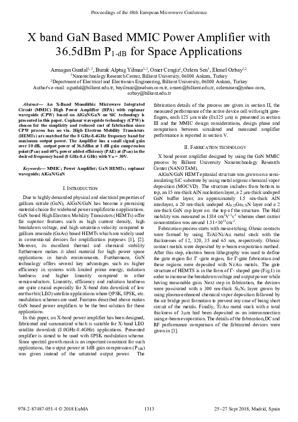 (PDF) X Band GaN Based MMIC Power Amplifier with 36.5dBm P1-dB for Space Applications