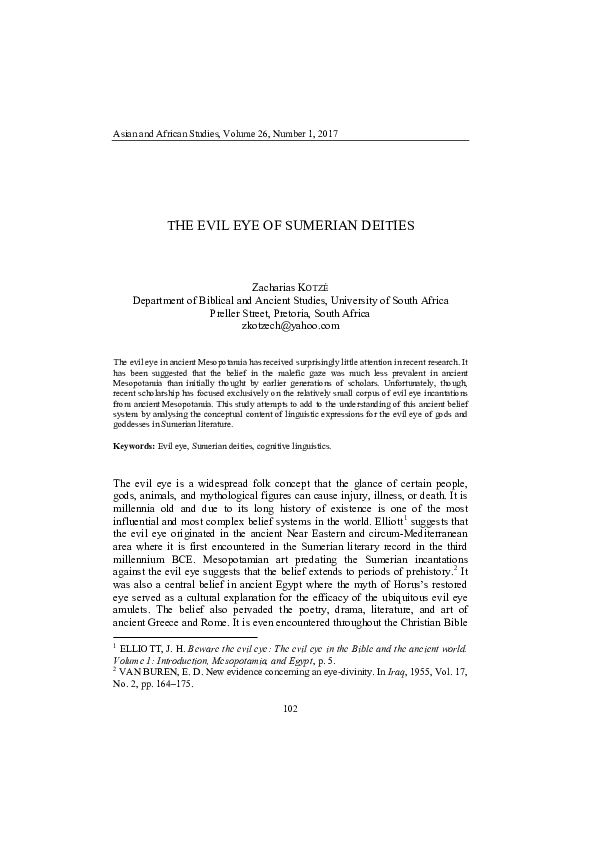(PDF) The Evil Eye of Sumerian deities