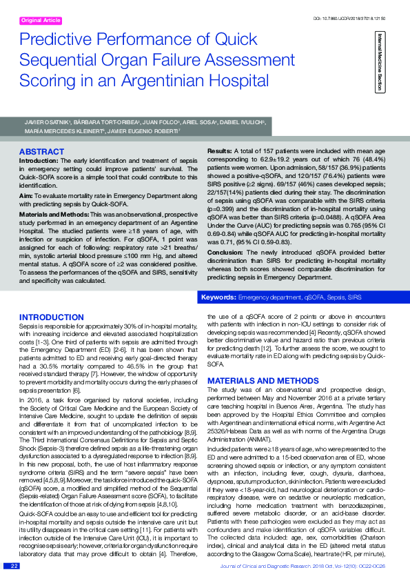 (PDF) Predictive Performance of Quick Sequential Organ Failure ...