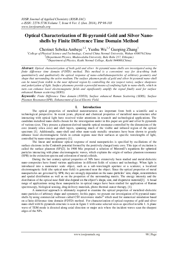 (PDF) Optical Characterization of Bi-pyramid Gold and Silver Nanoshells by Finite Difference ...