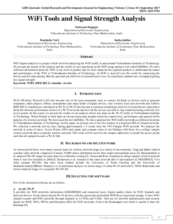 (PDF) WiFi Tools and Signal Strength Analysis
