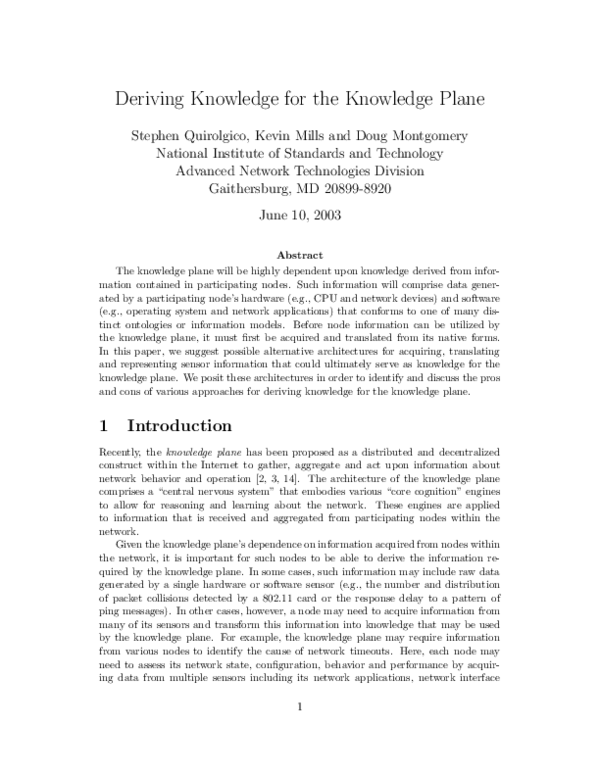 (PDF) Deriving Knowledge for the Knowledge Plane | Doug Montgomery - Academia.edu