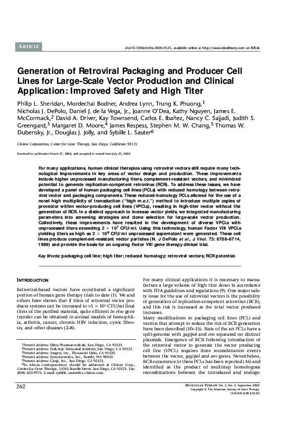 (PDF) Generation of retroviral packaging and producer cell lines for ...