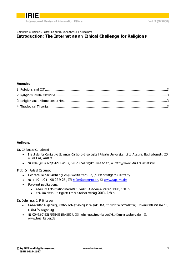 (PDF) The Internet as an Ethical Challenge for Religions