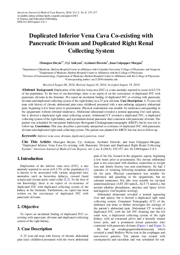 (PDF) Duplicated Inferior Vena Cava Co-existing with Pancreatic Divisum ...