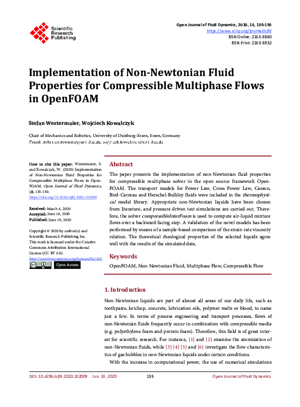Pdf Implementation Of Non Newtonian Fluid Properties For Compressible Multiphase Flows In Openfoam