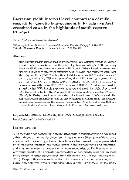 (PDF) Lactation yield: Interval level comparison of milk records for ...