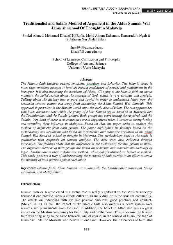 (PDF) Traditionalist and Salafis Method of Argument in the Ahlus Sunnah ...