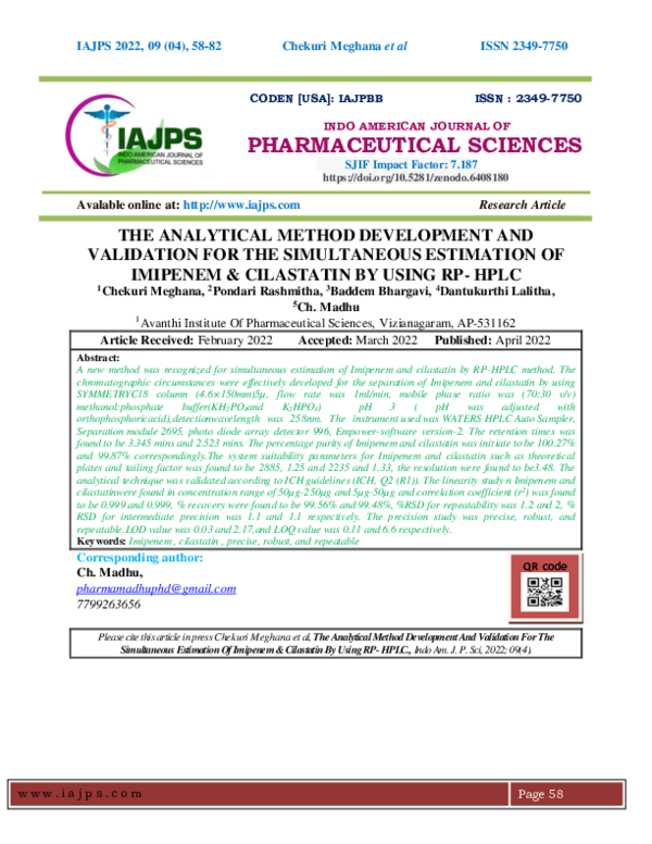 Pdf The Analytical Method Development And Validation For The Simultaneous Estimation Of