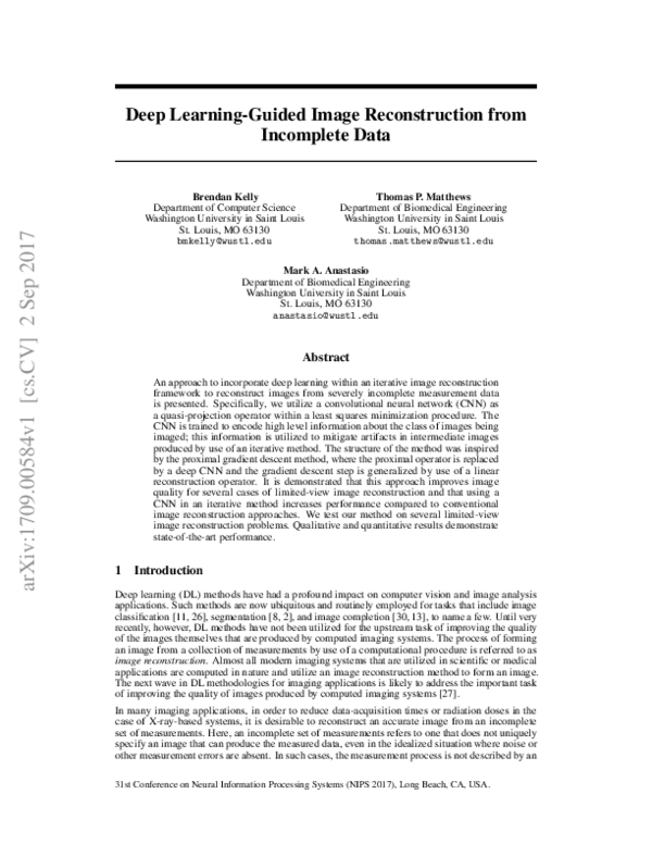 (PDF) Deep Learning-Guided Image Reconstruction from Incomplete Data