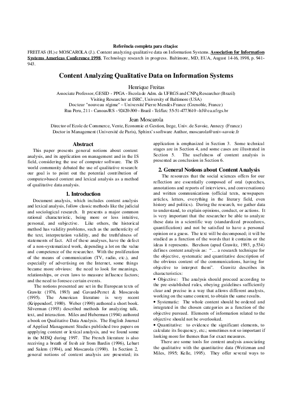 (PDF) Content analyzing qualitative data on Information Systems
