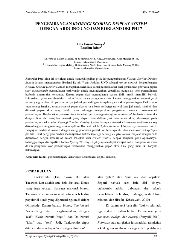 (PDF) Pengembangan Kyorugi Scoring Display System Dengan Arduino Uno Dan Borland Delphi 7
