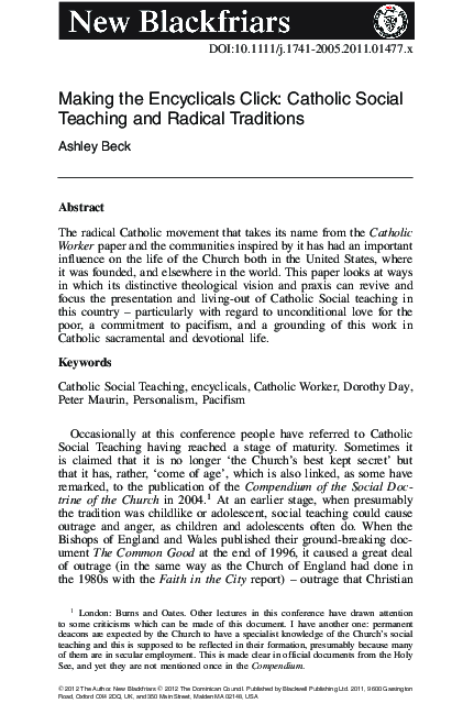 (PDF) Making the Encyclicals Click: Catholic Social Teaching and ...