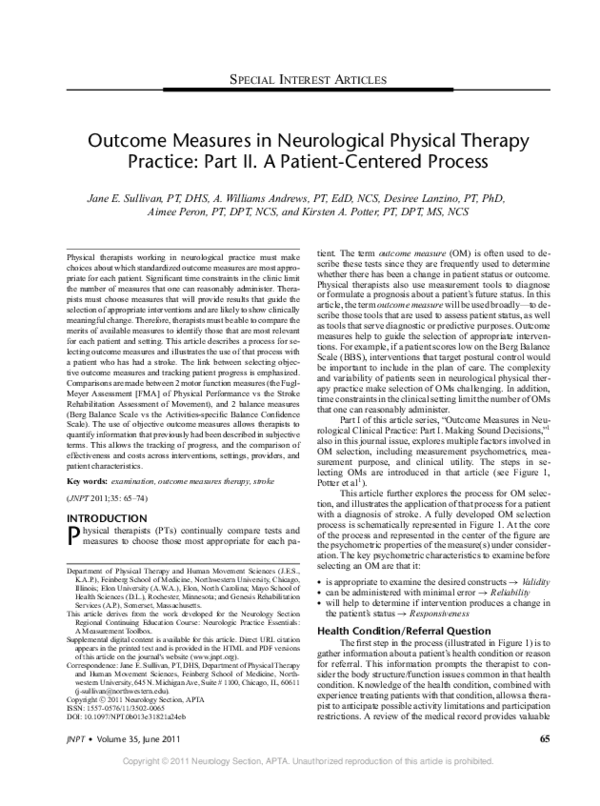 (PDF) Outcome Measures in Neurological Physical Therapy Practice