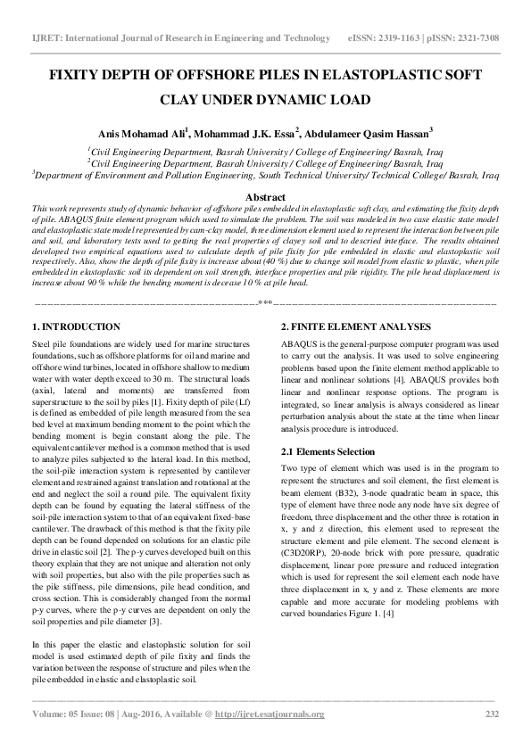 (PDF) Fixity Depth of Offshore Piles in Elastoplastic Soft Clay Under Dynamic Load