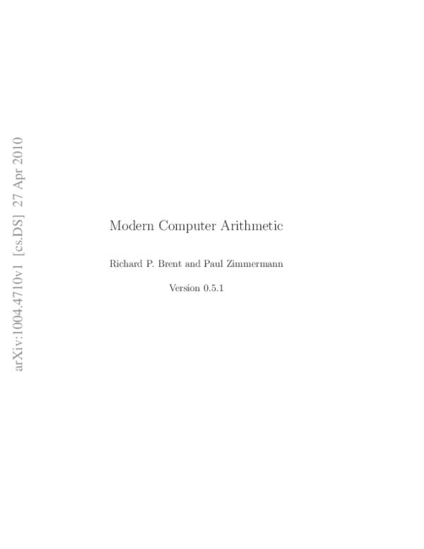 (PDF) Modern Computer Arithmetic (version 0.5.1)