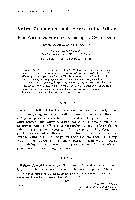 (PDF) Free access vs private ownership: A comparison