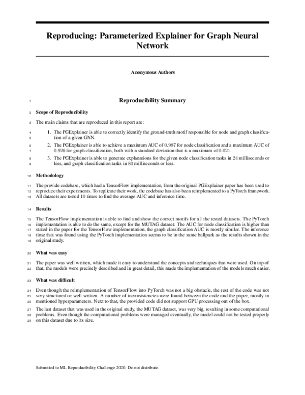 Pdf Reproducing Parameterized Explainer For Graph Neural Network 