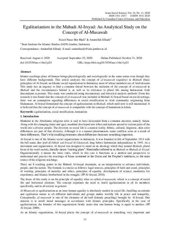 (PDF) Egalitarianism in the Mabadi Al-Irsyad: An Analytical Study on ...