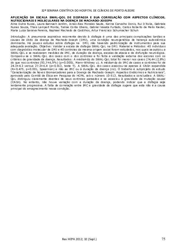 (PDF) Aplicação da escala SWAL-QoL de disfagia e sua correlação com ...