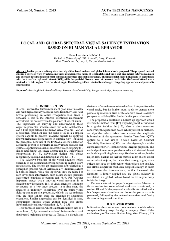 Pdf Local And Global Spectral Visual Saliency Estimation Based On